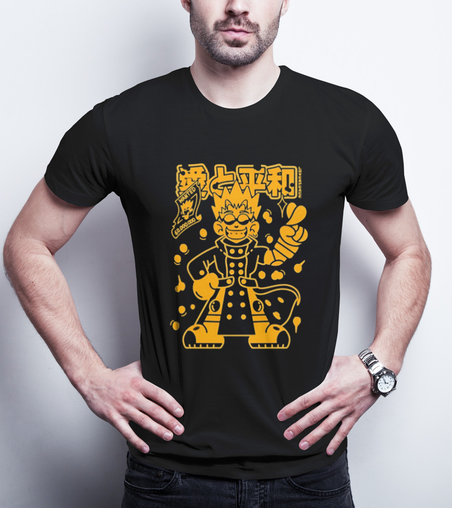 Vash The Stampede Trigun Love And Peace Japanese Text Anime T-Shirt