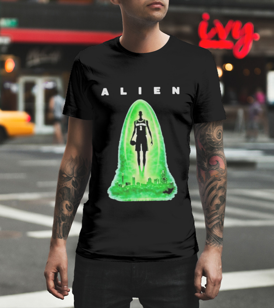 Alien Wemby San Antonio Alien Basketball Cityscape T-Shirt