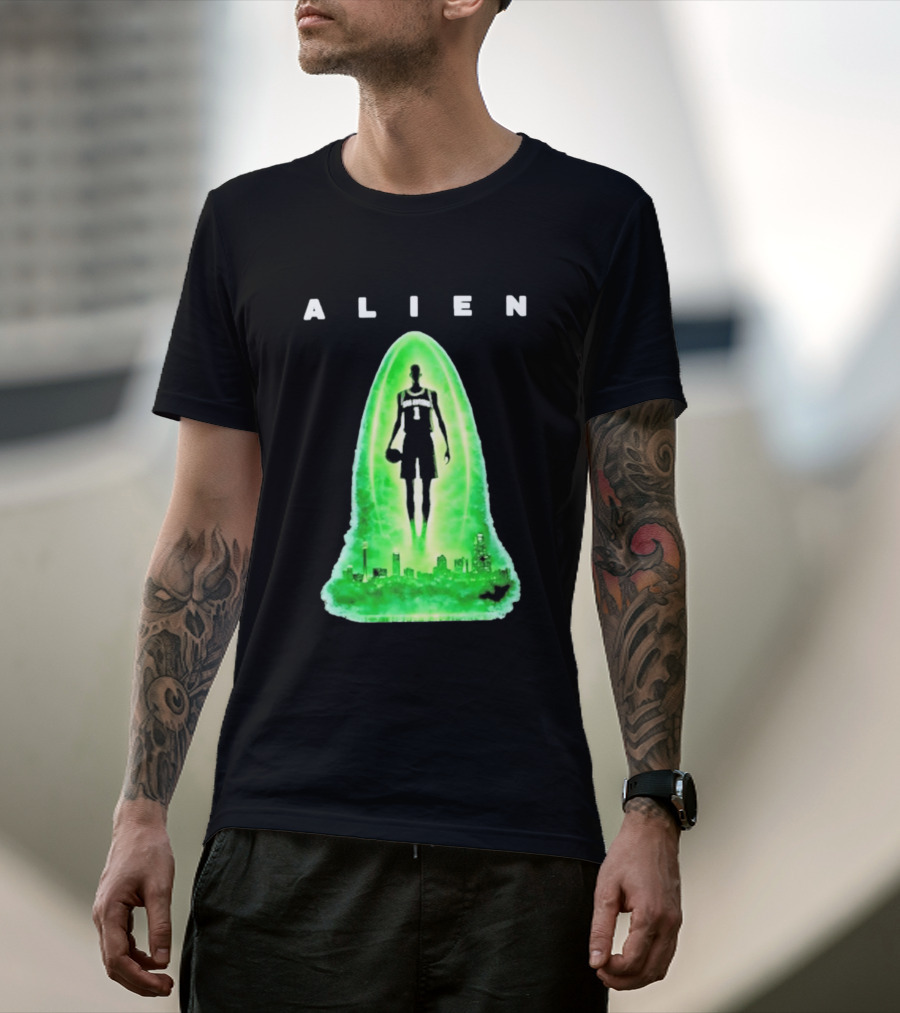 Alien Wemby San Antonio Alien Basketball Cityscape T-Shirt