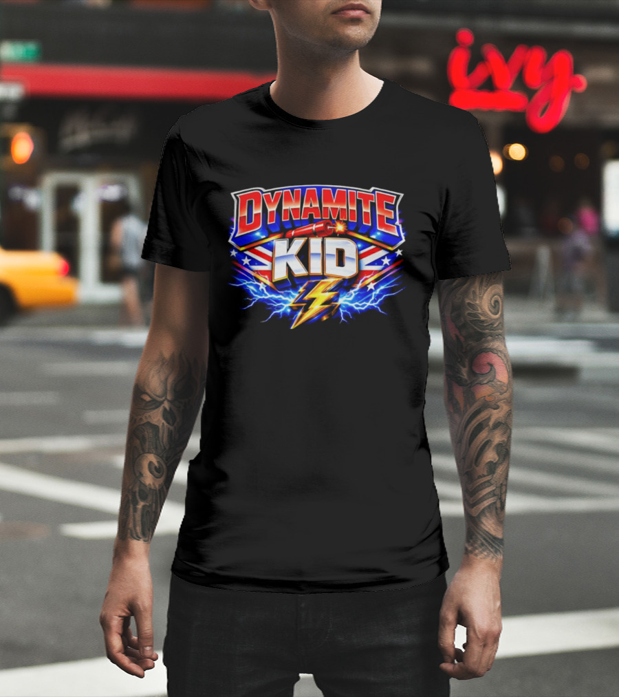 Dynamite Kid Wrestling Lightning Union Jack Explosion T-Shirt
