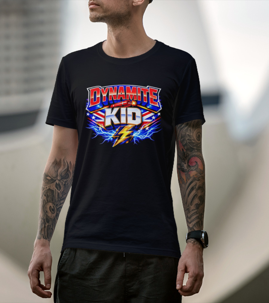 Dynamite Kid Wrestling Lightning Union Jack Explosion T-Shirt