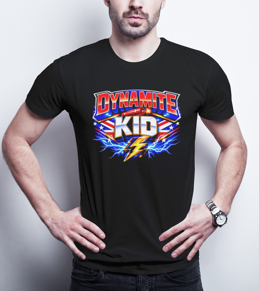 Dynamite Kid Wrestling Lightning Union Jack Explosion T-Shirt