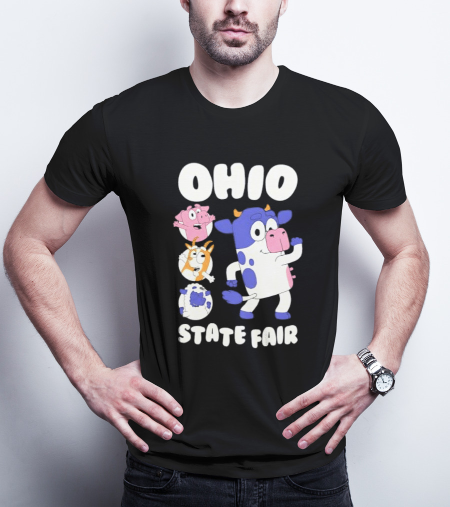 Blue Spotted Cow Pink Pig White Orange Goat Blue Sheep Farm T-Shirt