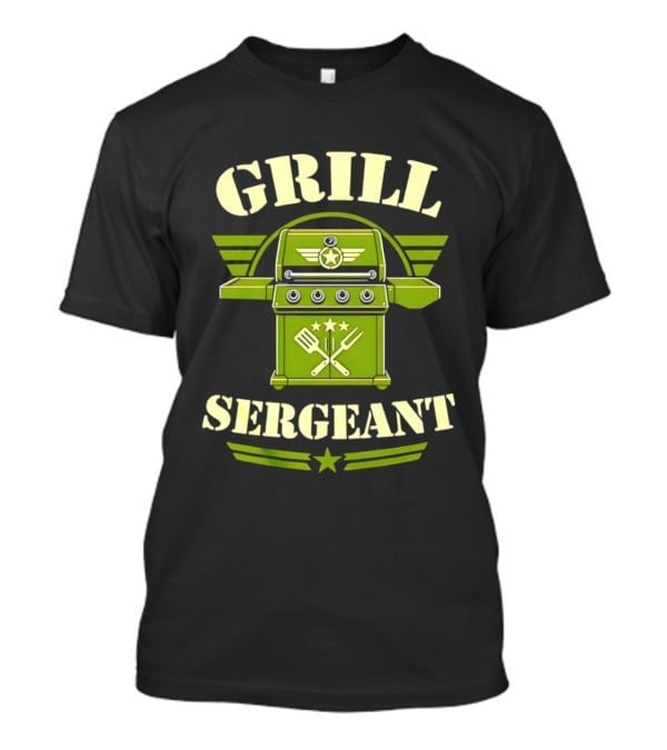 Grill Sergeant Military Style Barbecue Theme With Star Emblem And Utensils T-Shirt