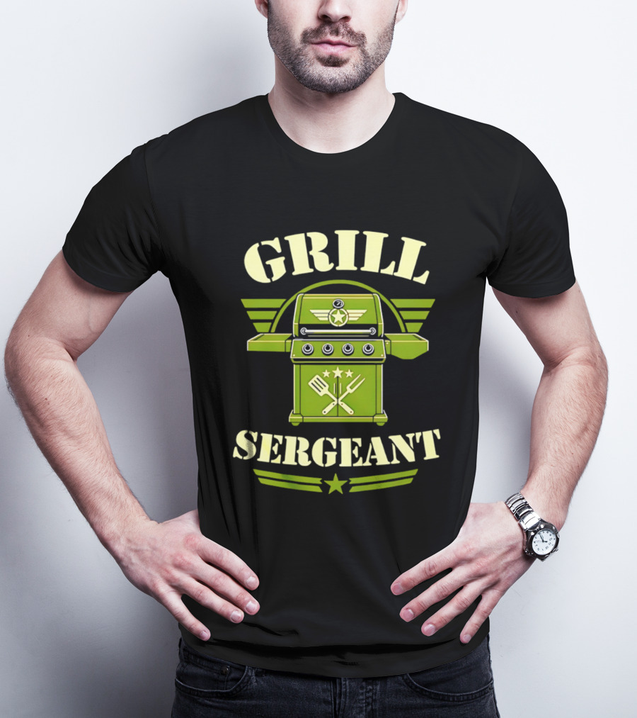 Grill Sergeant Military Style Barbecue Theme With Star Emblem And Utensils T-Shirt