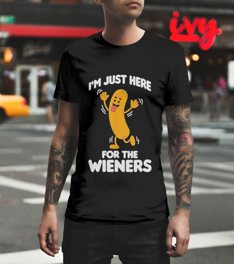 Dancing Hot Dog Sausage Food Party I'm Just Here For The Wieners T-Shirt