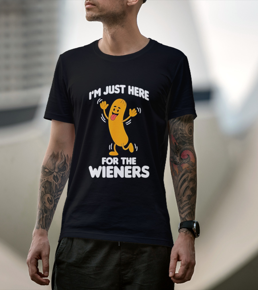 Dancing Hot Dog Sausage Food Party I'm Just Here For The Wieners T-Shirt