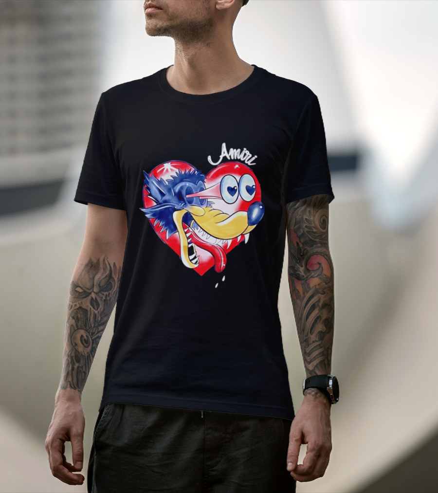 Heart Wolf Amiri Iconic Pop Art Style Fusion T-Shirt