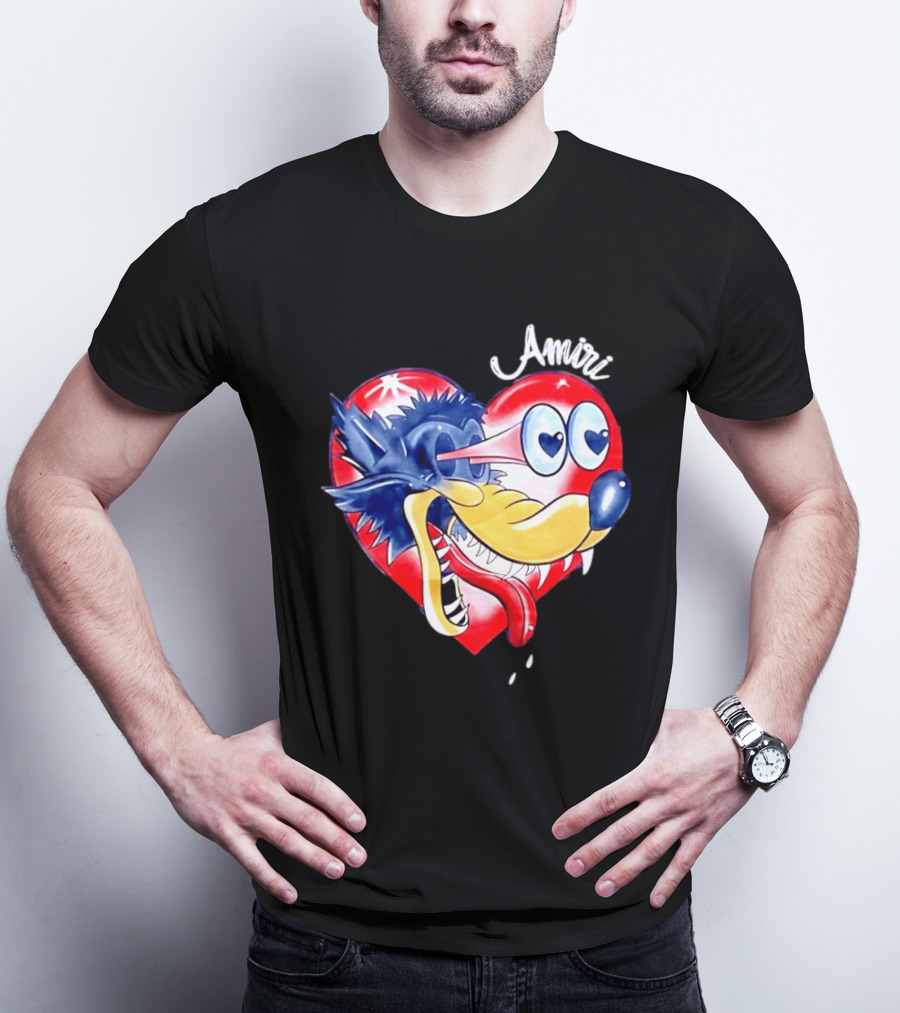 Heart Wolf Amiri Iconic Pop Art Style Fusion T-Shirt
