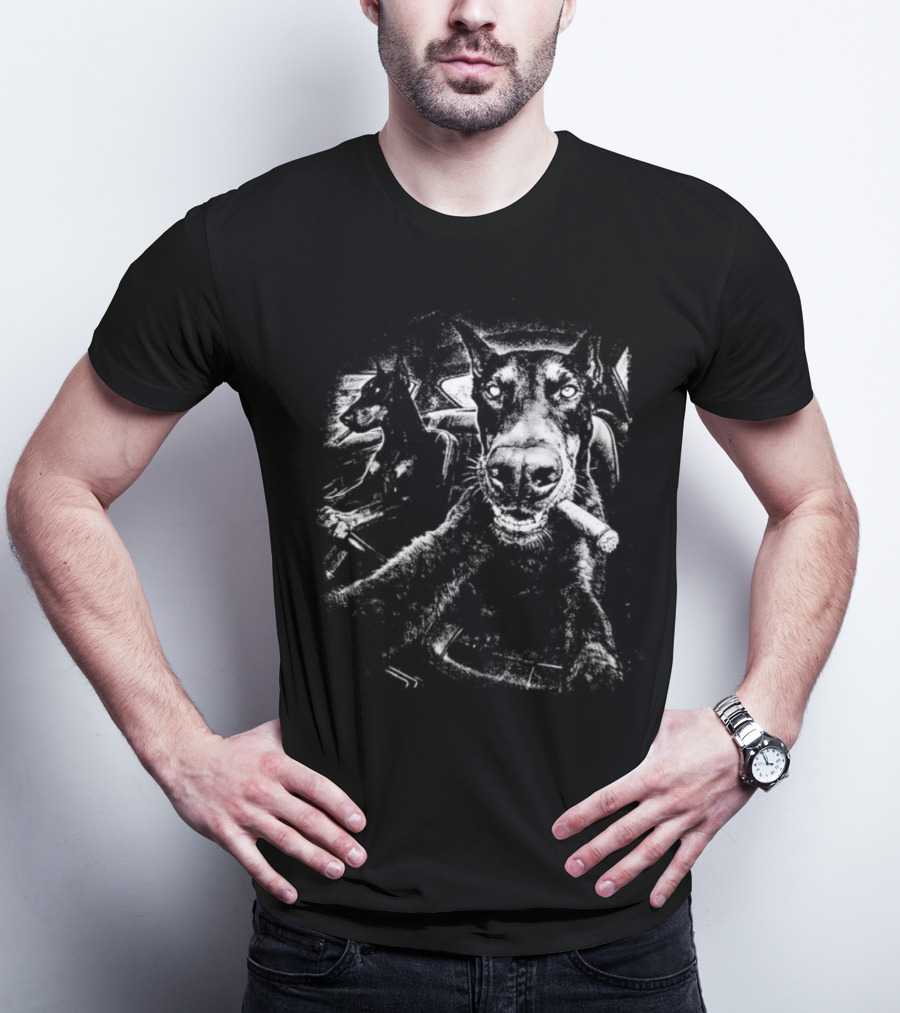 Doberman Dogs In Car Smoking Cigars Relaxing Retro Vibes T-Shirt