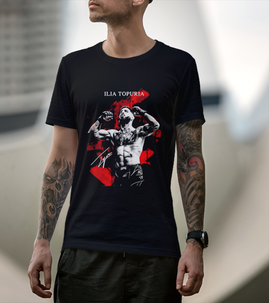 Ilia Topuria UFC Fighter Bold Red Abstract T-Shirt