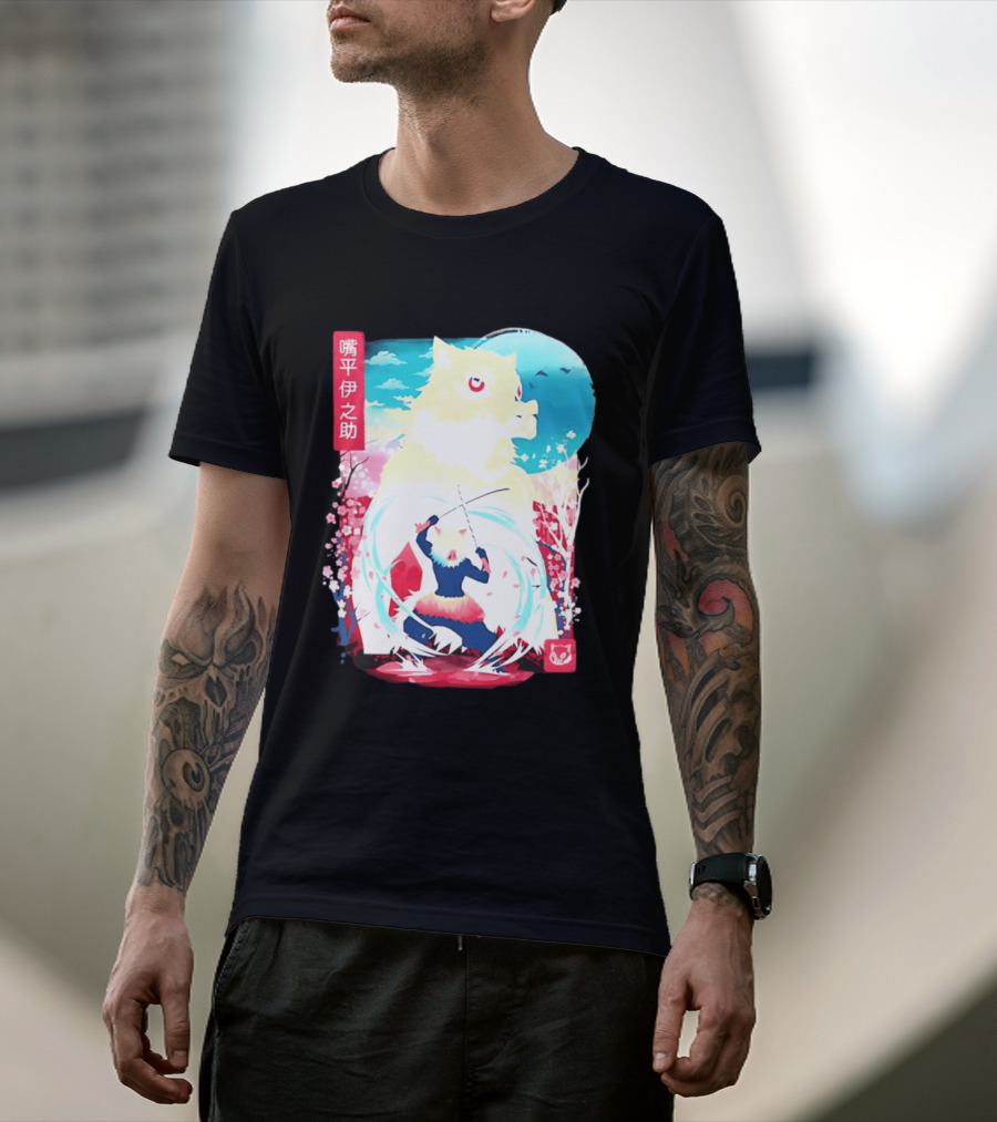 Inosuke Hashibira Boar Head Demon Slayer Anime Cherry Blossom Scene T-Shirt