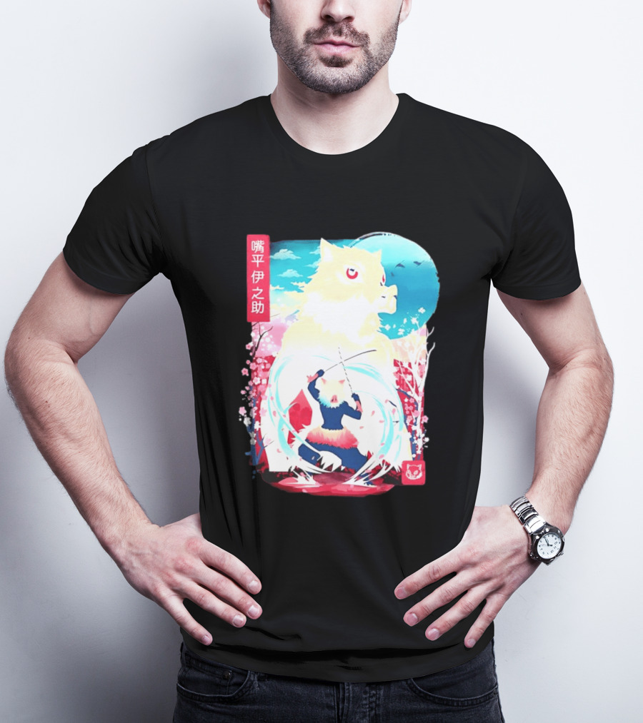 Inosuke Hashibira Boar Head Demon Slayer Anime Cherry Blossom Scene T-Shirt