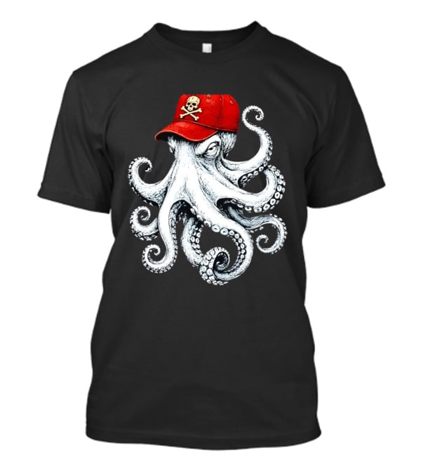 Octopus In Red Cap With Skull And Crossbones T-Shirt
