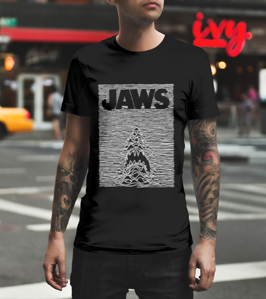 Jaws Unknown Pleasures Album Cover Mashup T-Shirt