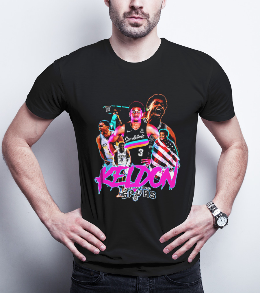 San Antonio Spurs Keldon Johnson Collage Vibrant Basketball Player T-Shirt