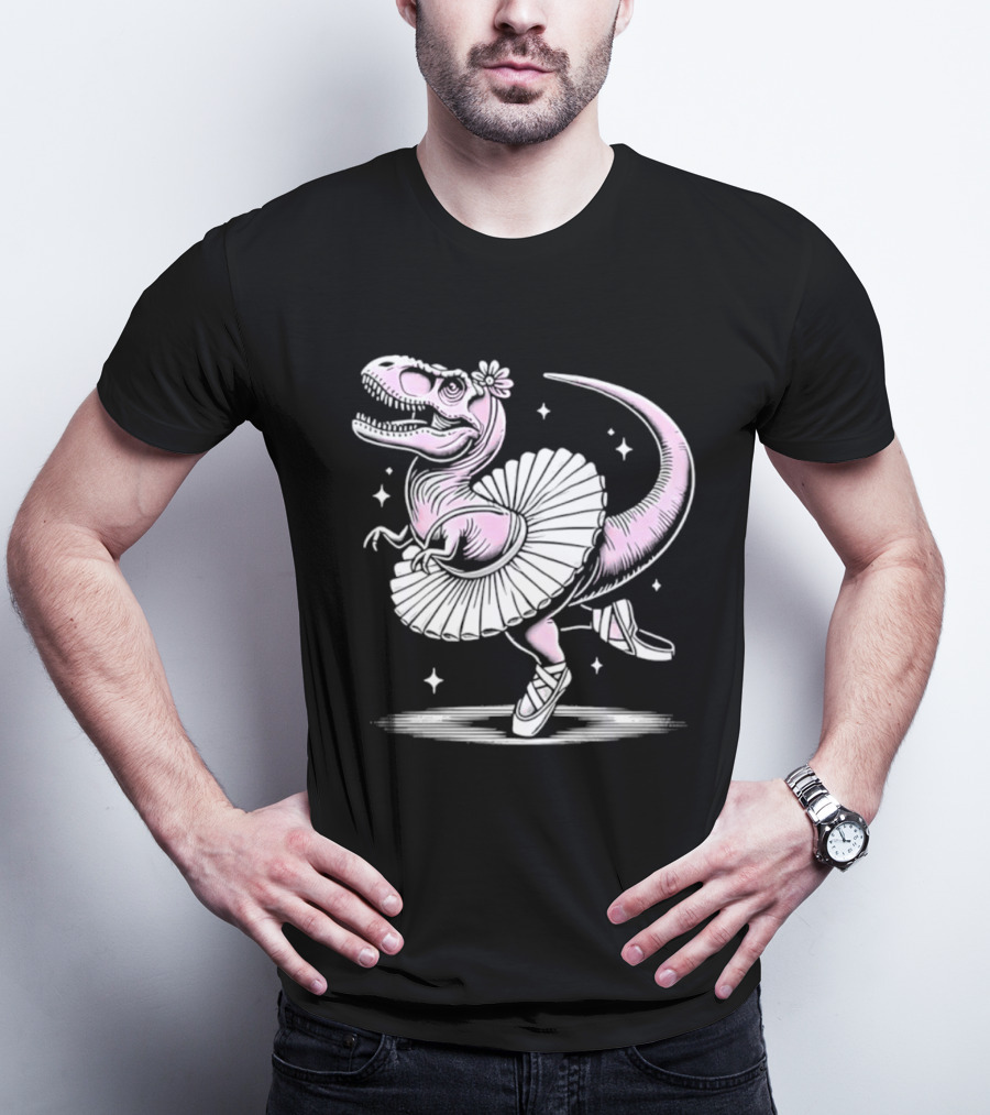 Tyrannosaurus Rex Pink Ballerina Tutu Pointe Shoes Dancing T-Shirt
