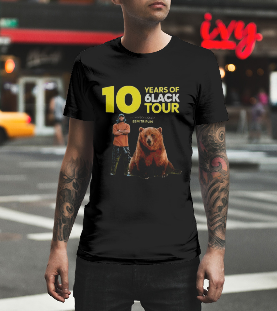10 Years Of 6lack Tour Eem Triplin Brown Bear T-Shirt