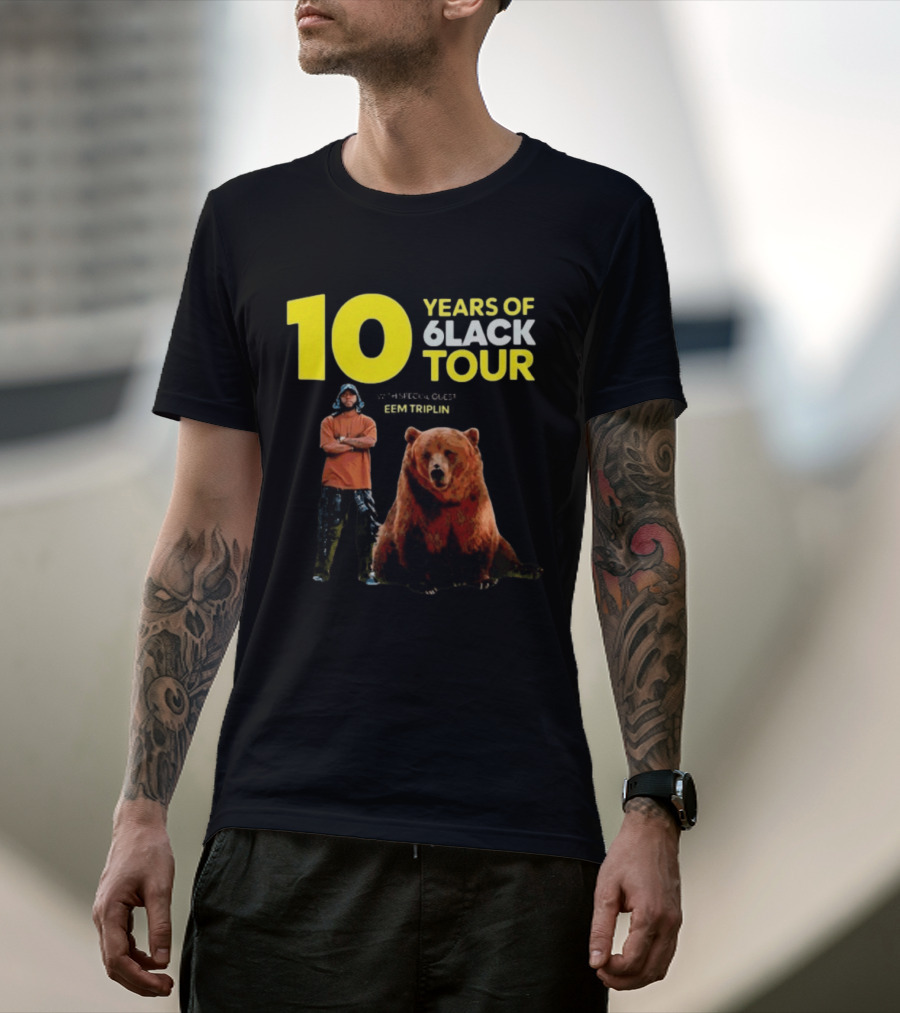 10 Years Of 6lack Tour Eem Triplin Brown Bear T-Shirt