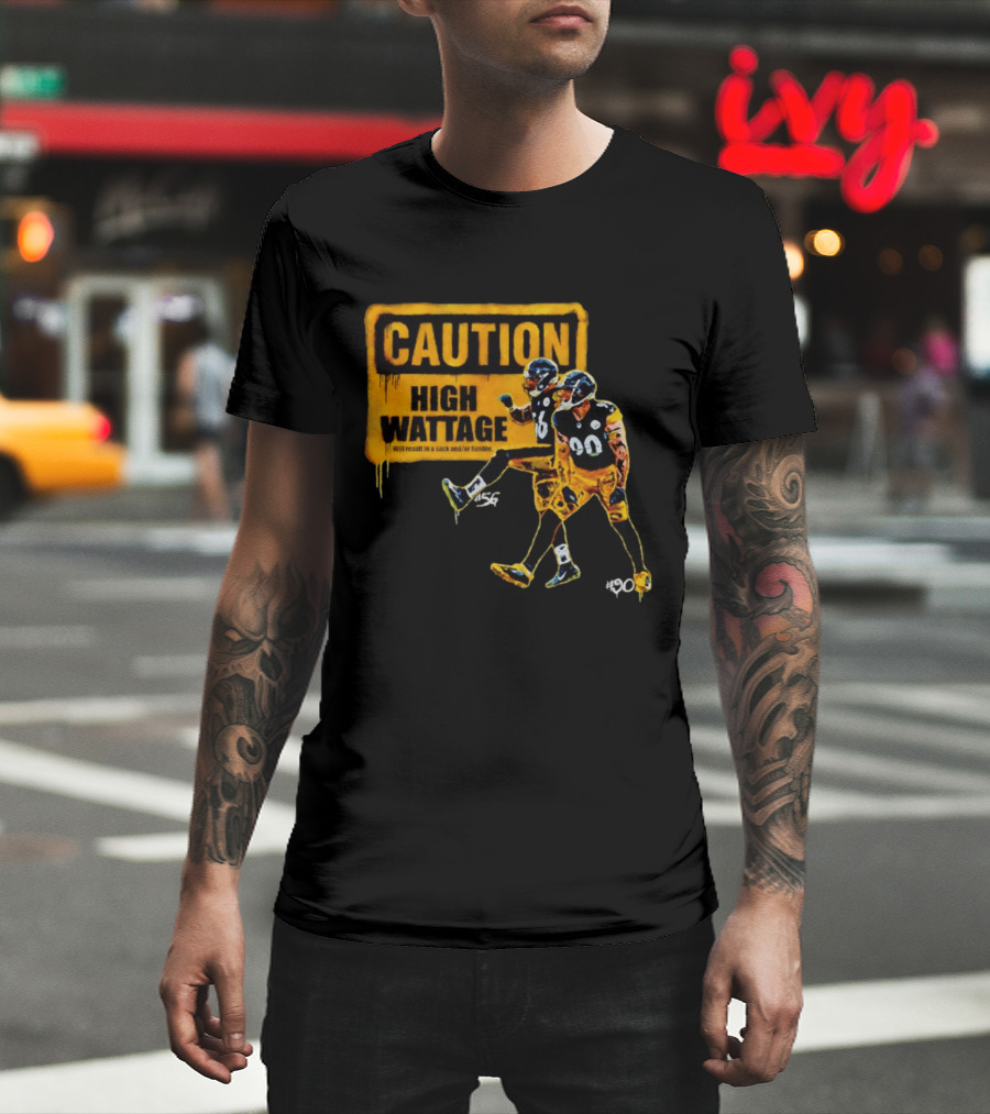 Caution High Wattage Alex Highsmith TJ Watt Pittsburgh Steelers Sack T-Shirt