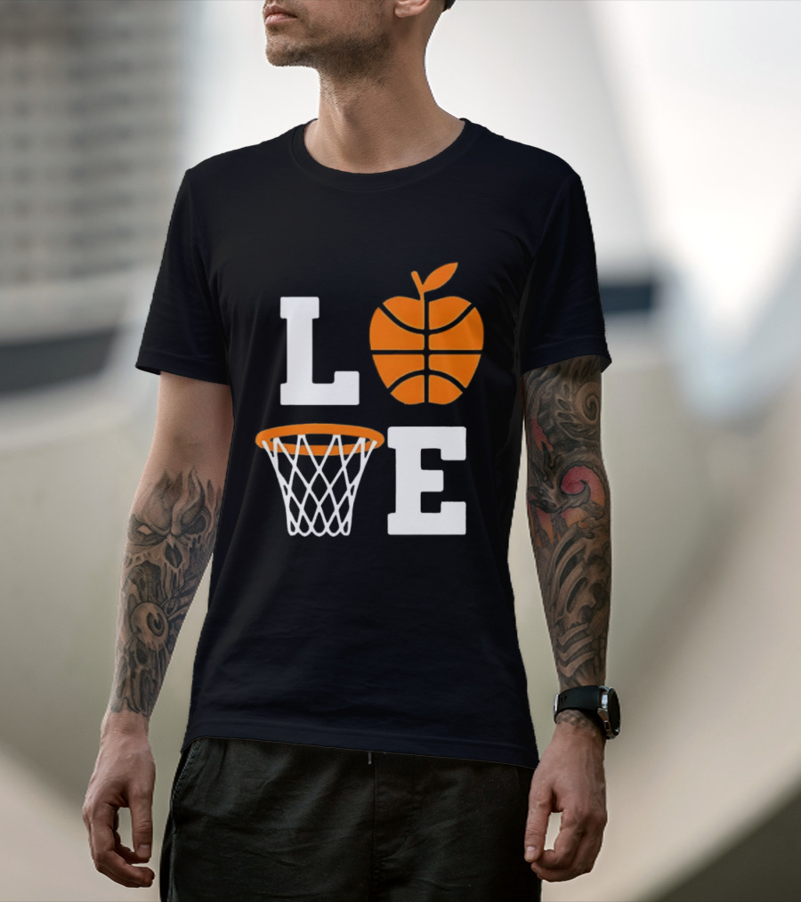 Love Apple Basketball Net Coach Teacher Player School Court Gameday T-Shirt
