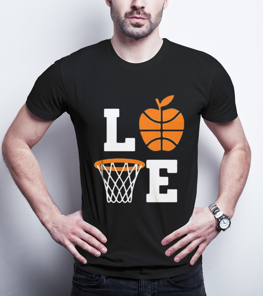 Love Apple Basketball Net Coach Teacher Player School Court Gameday T-Shirt