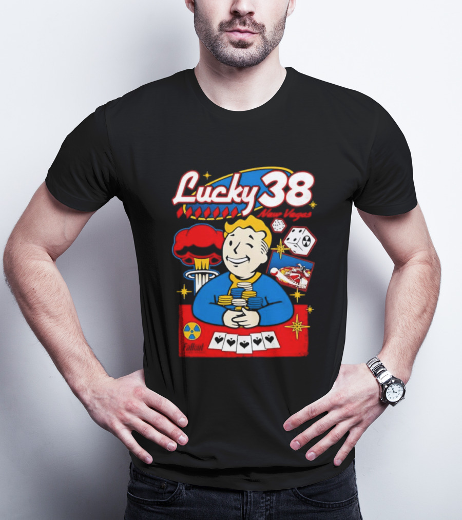 Lucky 38 New Vegas Vault Boy Poker Explosion T-Shirt