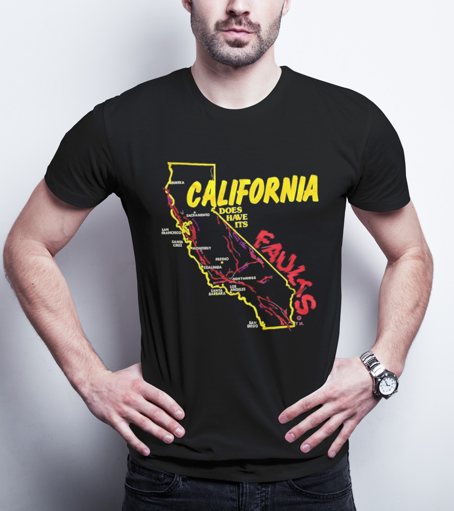 California State Map Geological Fault Lines San Francisco Los Angeles Faults T-Shirt