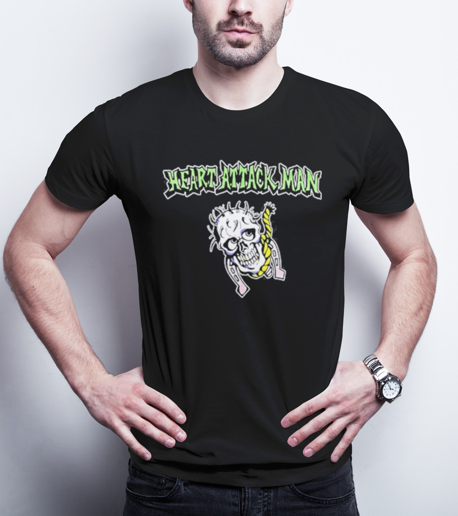 Heart Attack Man Skull Noose Pale Green Text Yellow Rope T-Shirt
