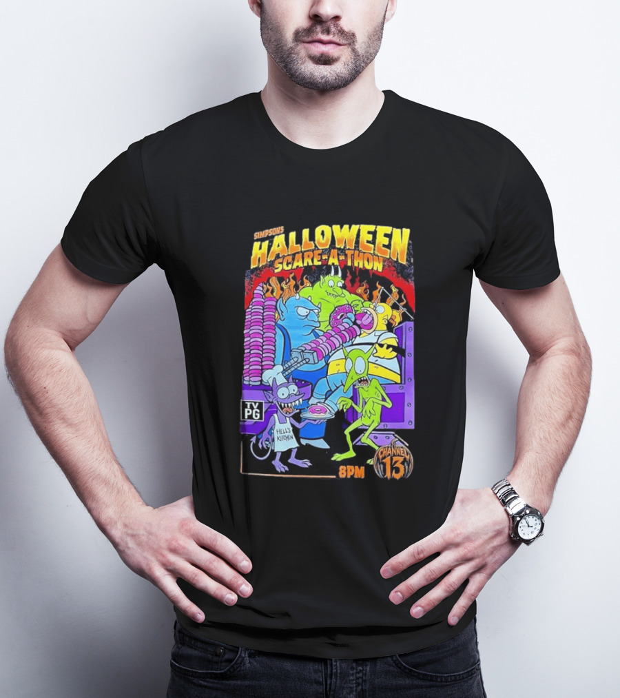 Simpsons Halloween Scare A Thon TV PG 8PM Channel 13 Hell's Kitchen Monsters And Aliens T-Shirt