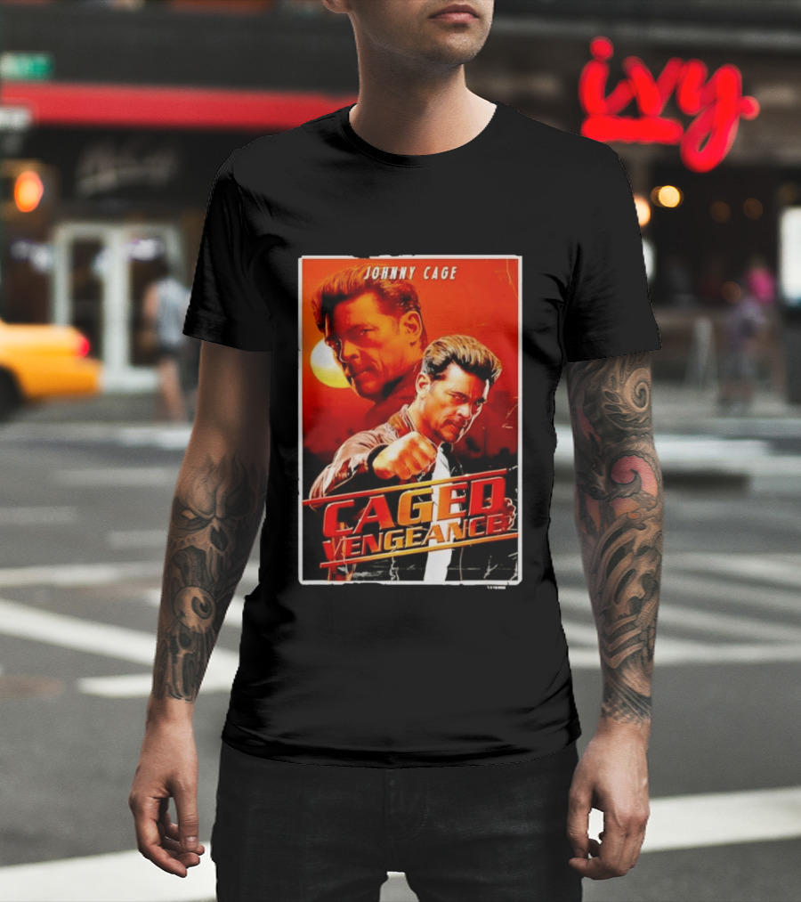 Johnny Cage Caged Vengeance Retro Action Movie T-Shirt