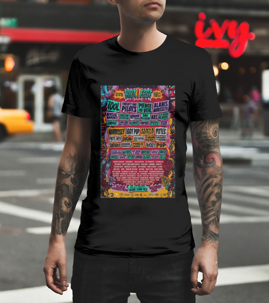 Riot Fest 2026 Lineup Featuring Tool Nine Inch Nails Iggy Pop Pixies Chicago T-Shirt