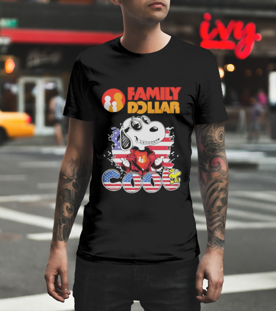 Family Dollar Snoopy I Love Cool Woodstock American Flag T-Shirt