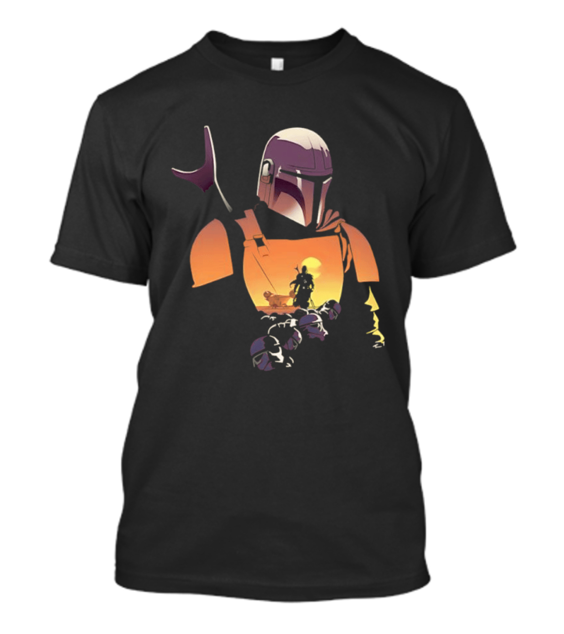 The Mandalorian Grogu Star Wars Journey Silhouette In Armor Scene T-Shirt