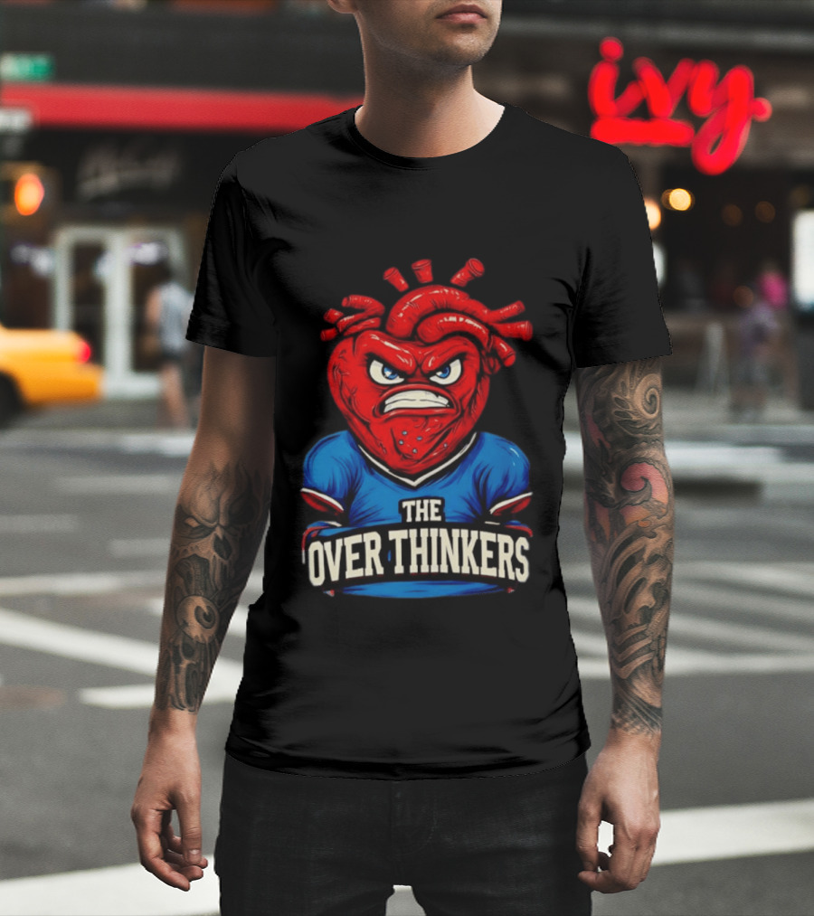 The Overthinkers Varsity Angry Heart Bold Red Blue T-Shirt