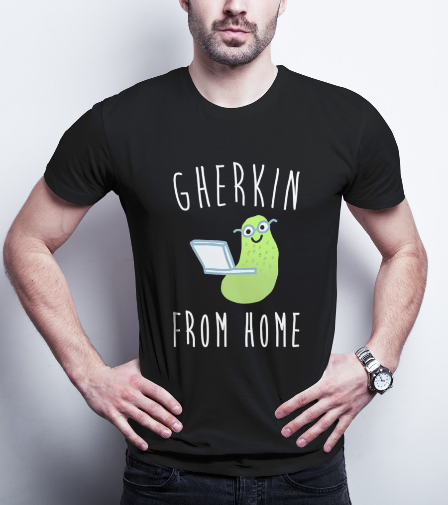 Gherkin From Home Cute Pickle With Laptop T-Shirt