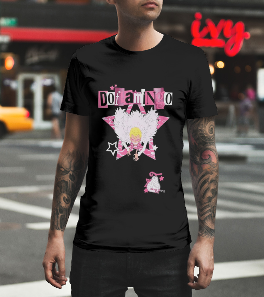 Doflamingo One Piece Pink Star Feathered Cape Anime T-Shirt
