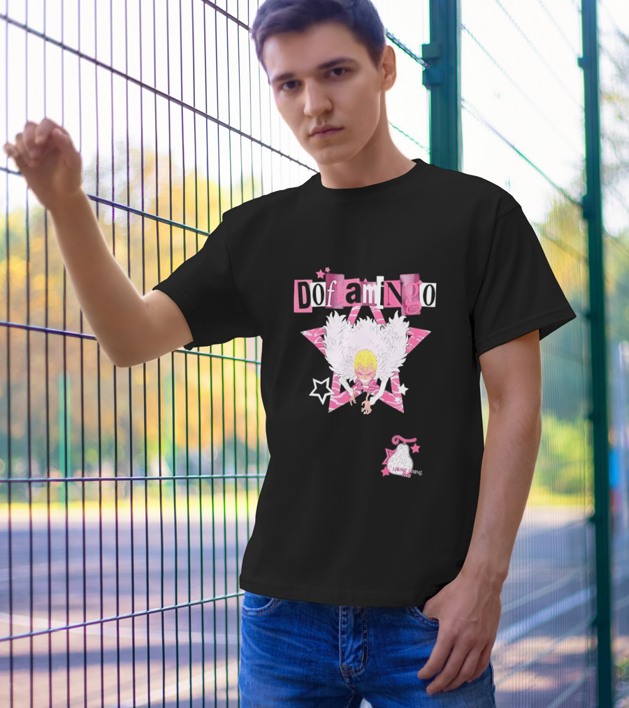 Doflamingo One Piece Pink Star Feathered Cape Anime T-Shirt