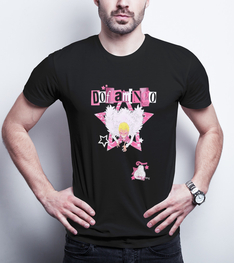 Doflamingo One Piece Pink Star Feathered Cape Anime T-Shirt