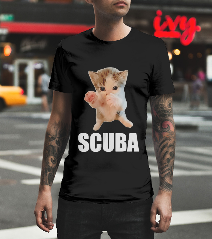 Kitten Cat Feline Pet Animal Martial Arts Scuba Meme Warrior Defender T-Shirt