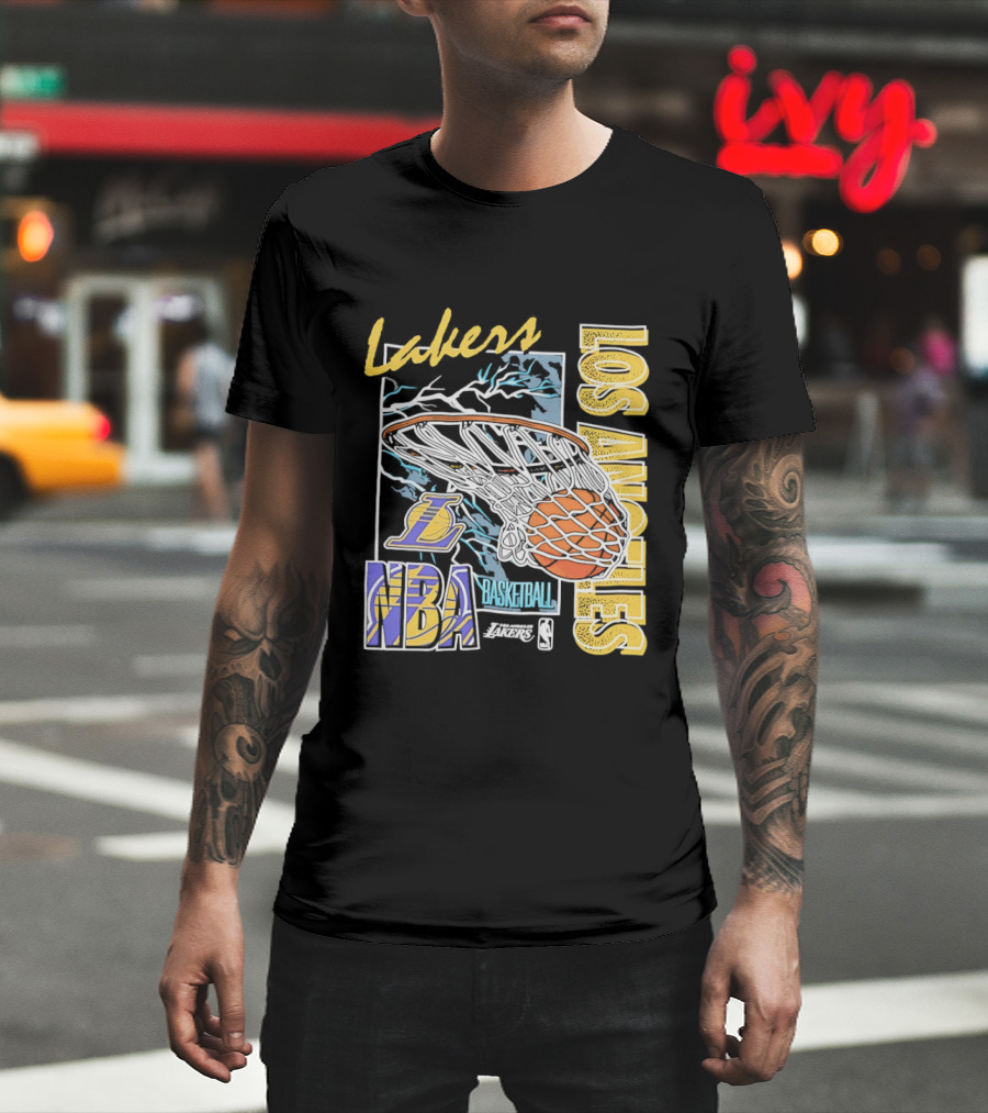 Lakers Los Angeles NBA Basketball Hoops Classic Team Yellow And Blue T-Shirt