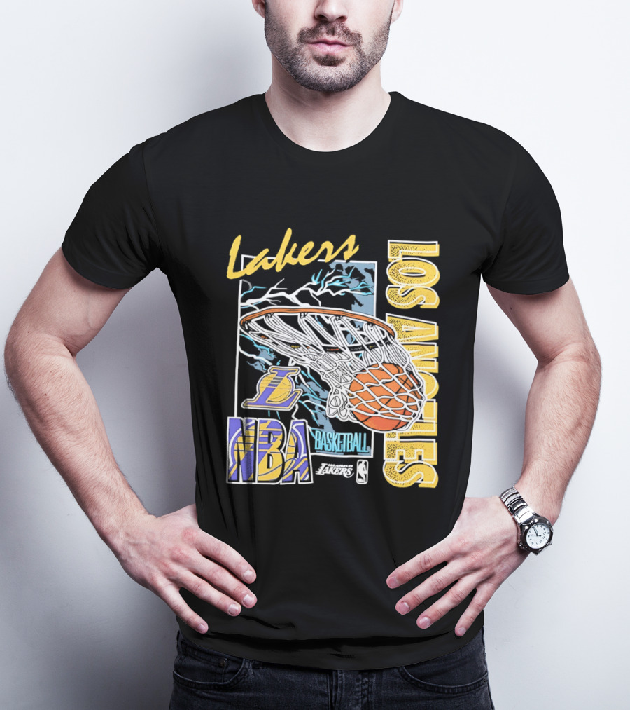 Lakers Los Angeles NBA Basketball Hoops Classic Team Yellow And Blue T-Shirt