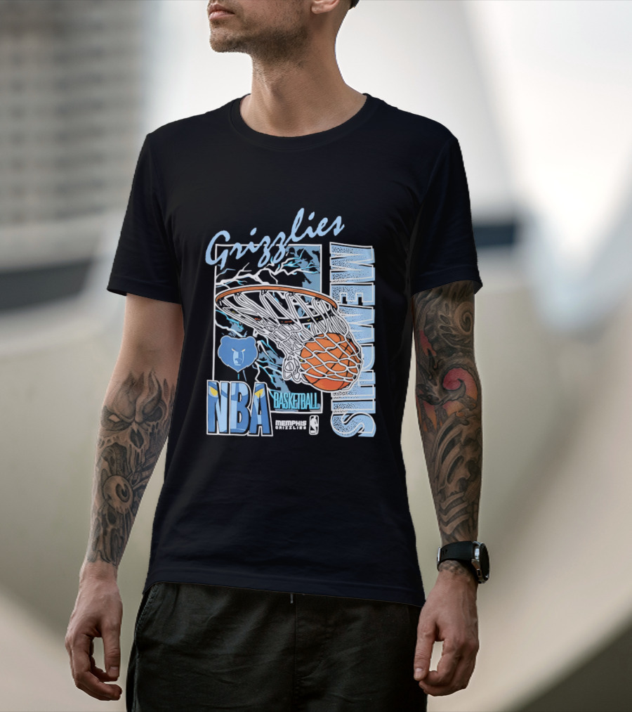 Grizzlies Memphis Basketball NBA Bear Logo And Hoop T-Shirt
