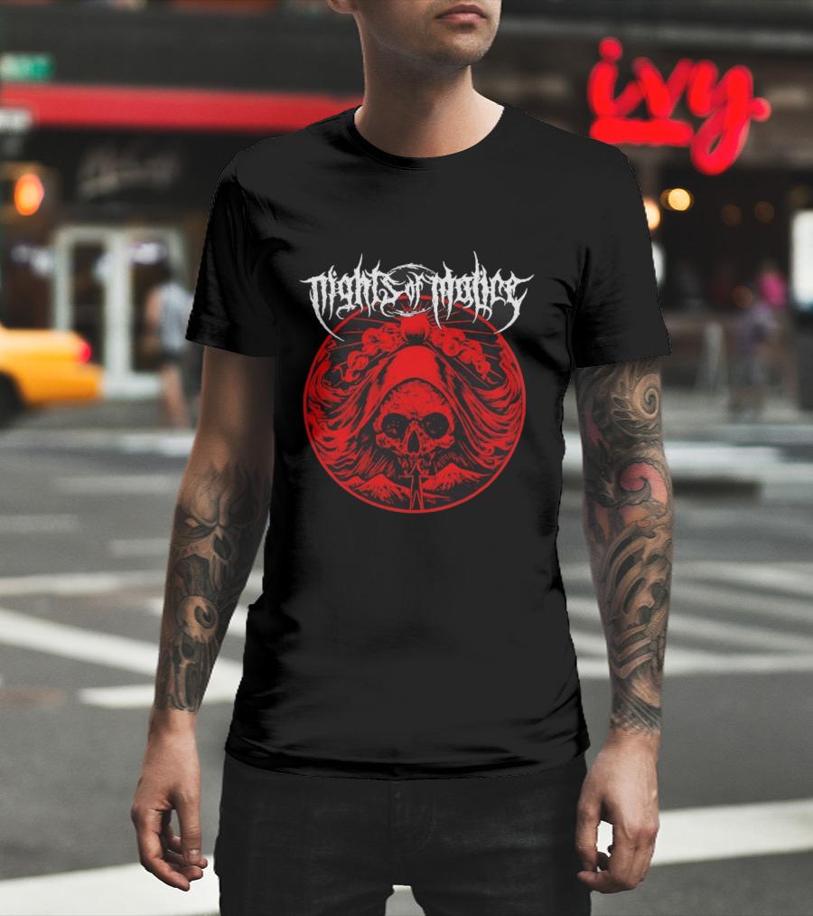 Nights Of Malice Near Death Skull Art Dark Red T-Shirt
