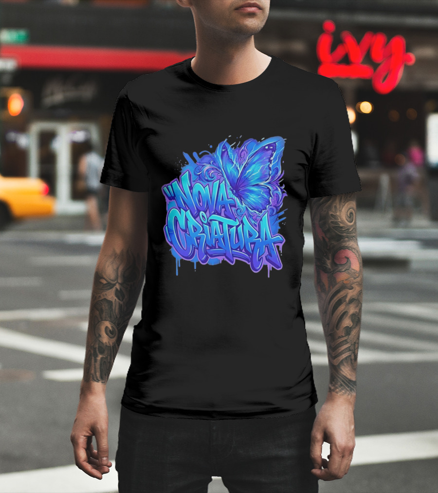 Nova Criatura Butterfly Electric Blue Street Art Aesthetic T-Shirt