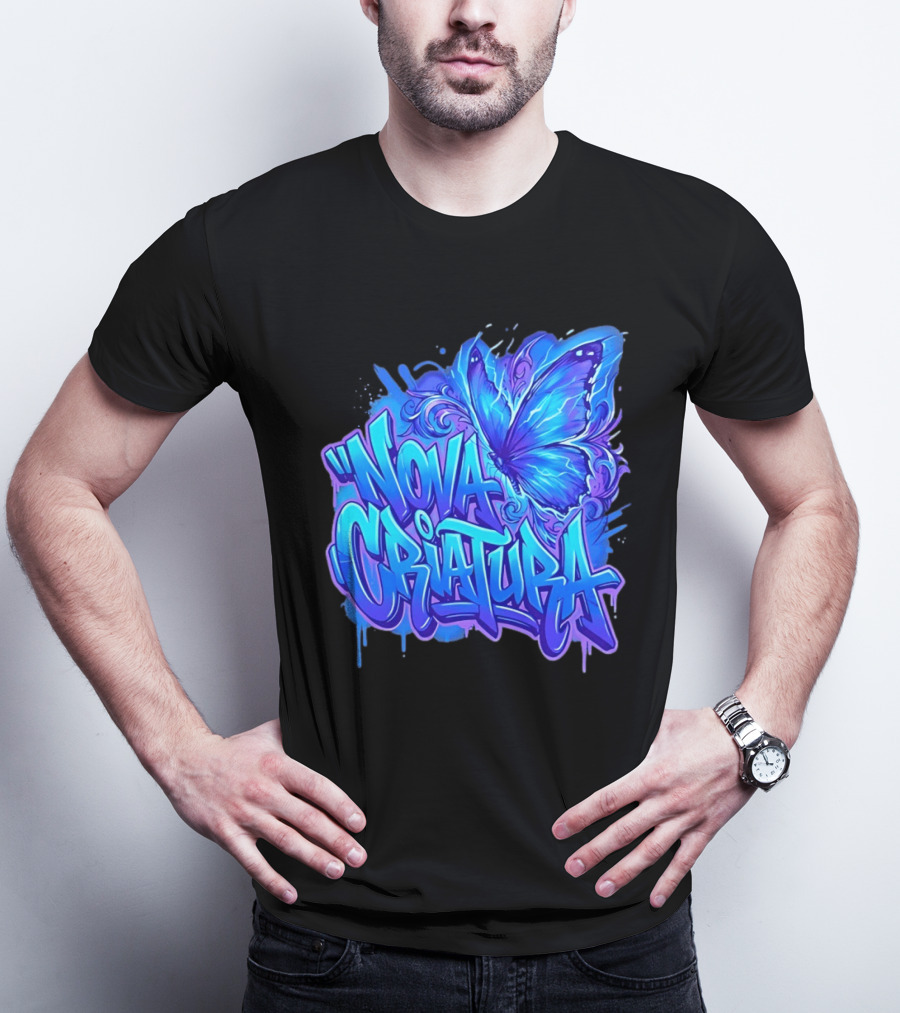 Nova Criatura Butterfly Electric Blue Street Art Aesthetic T-Shirt