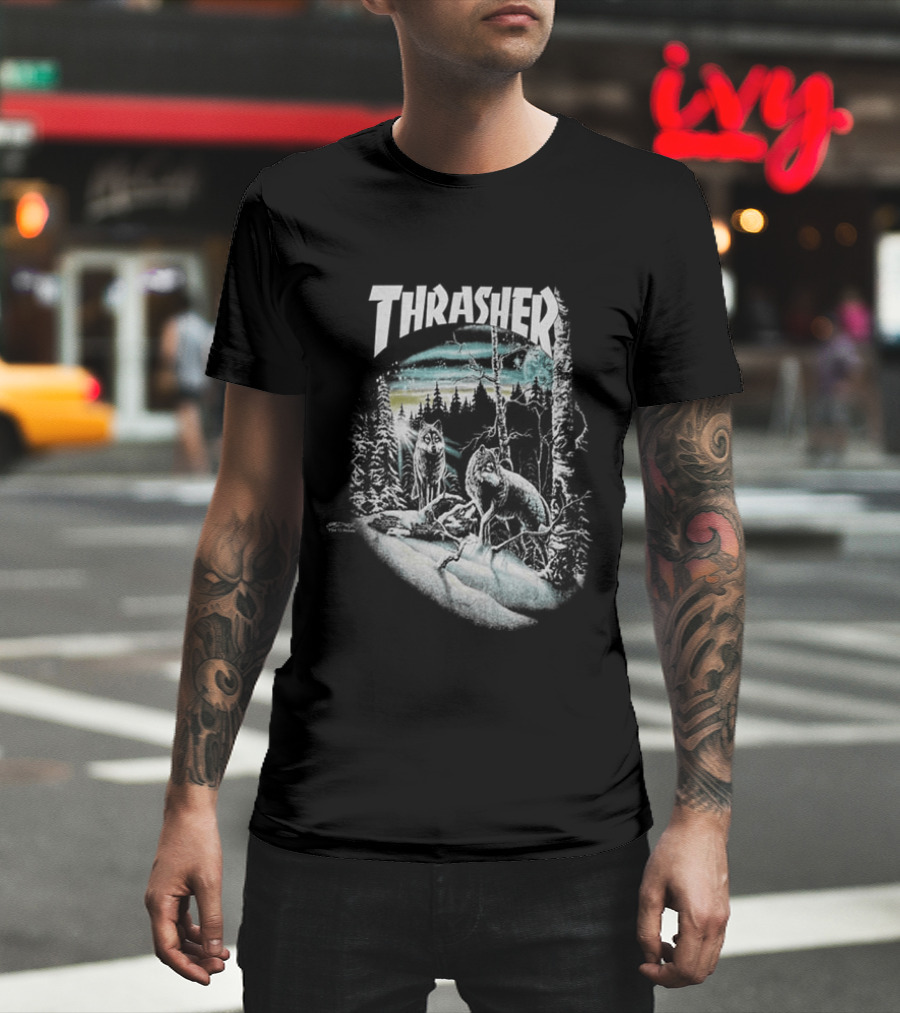 Thrasher 13 Wolves Forest Scene T-Shirt
