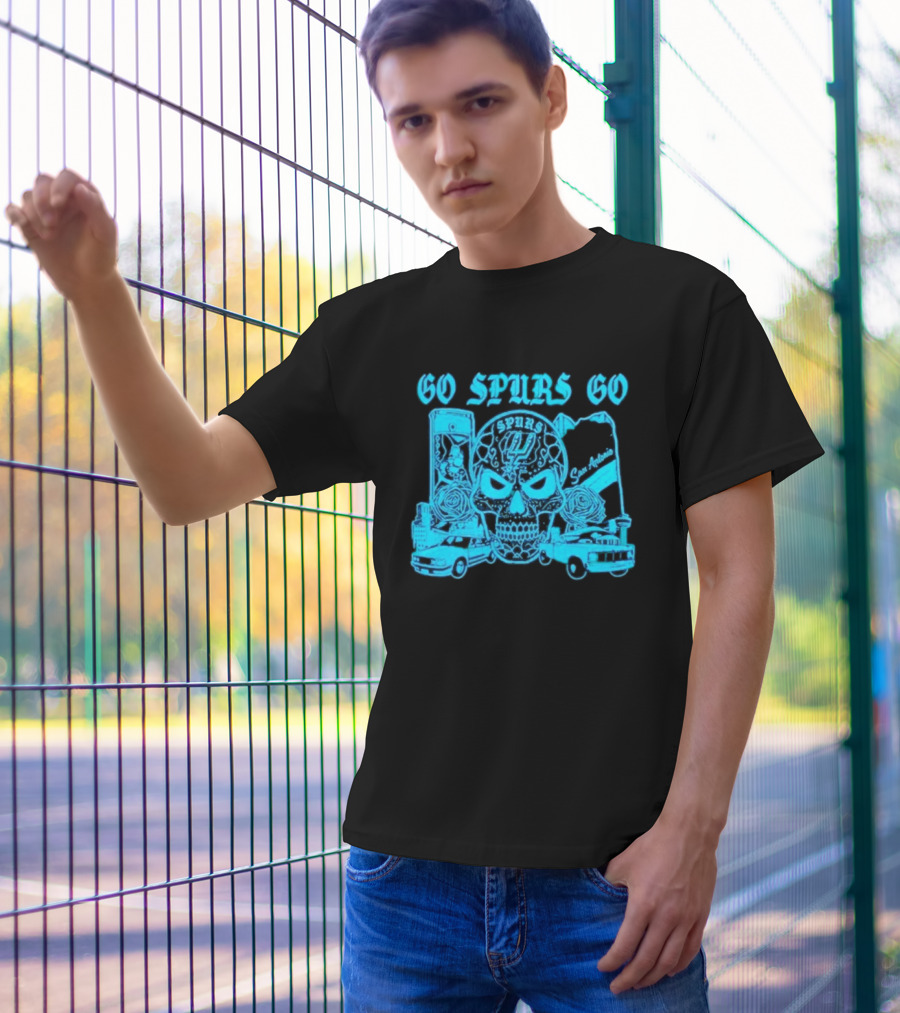 Go Spurs Go San Antonio Spurs NBA Skull And Cars T-Shirt