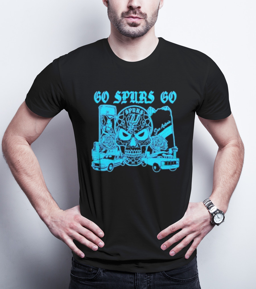 Go Spurs Go San Antonio Spurs NBA Skull And Cars T-Shirt
