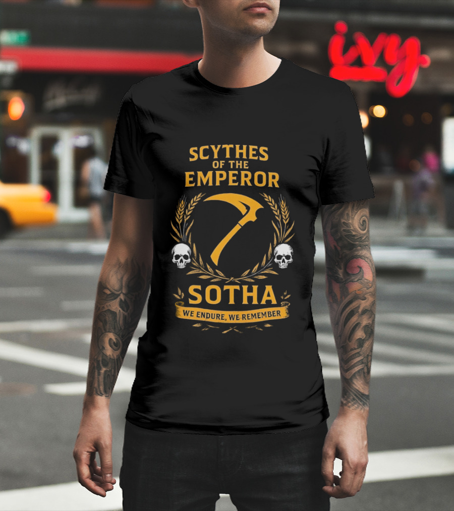 Scythes Of The Emperor Sotha We Endure We Remember Skulls And Laurel Wreath T-Shirt